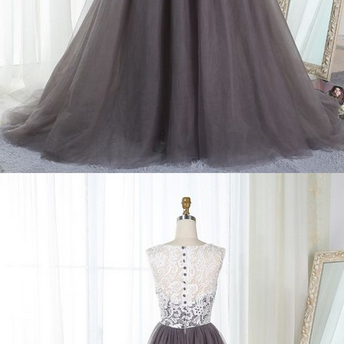 Red Lace Long Gray Prom Dress A Line Formal Women Evening Dresses on Luulla
