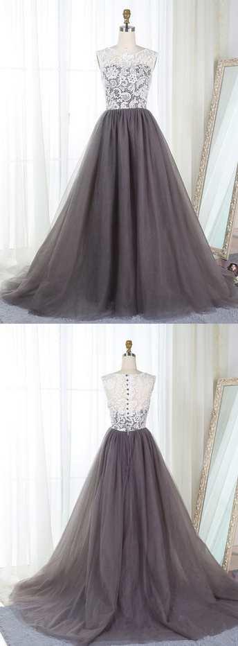 Red Lace Long Gray Prom Dress A Line Formal Women Evening Dresses on Luulla