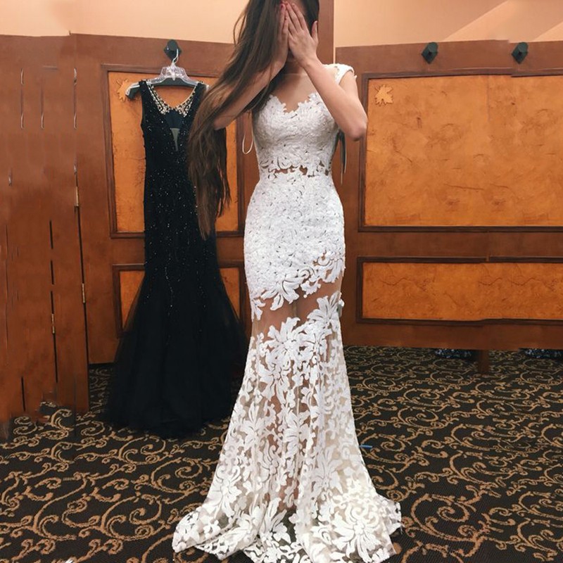 Sheer White Prom Dress