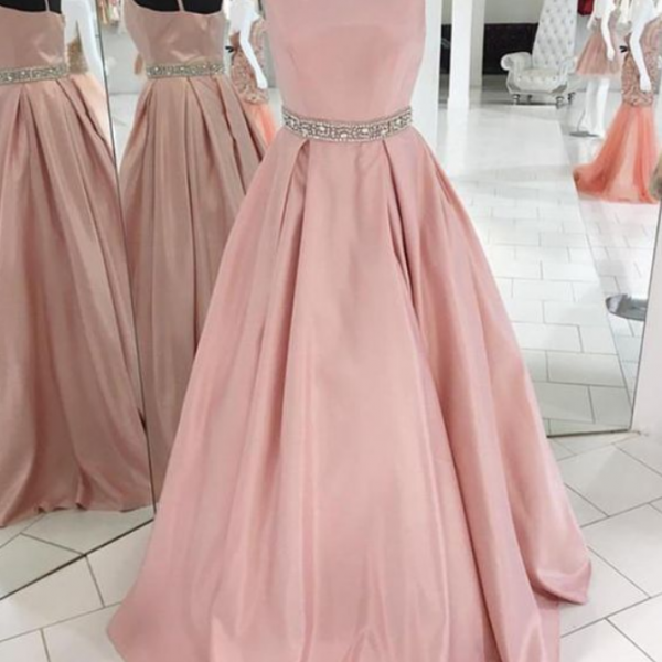 Simple Pink Party Dress Long Satin Beaded Sashes Sexy Open Back Custom ...
